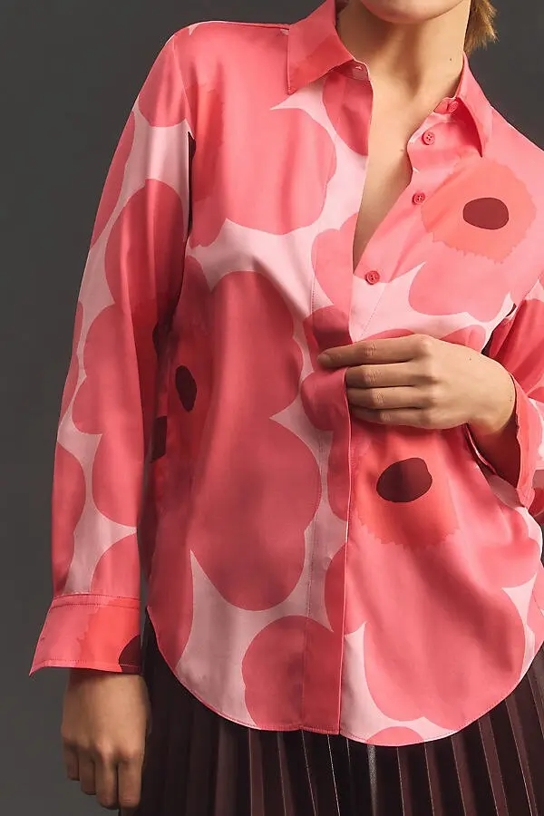 Marimekko Maija Unikko Silk Buttondown Shirt In Pink - 42% Off