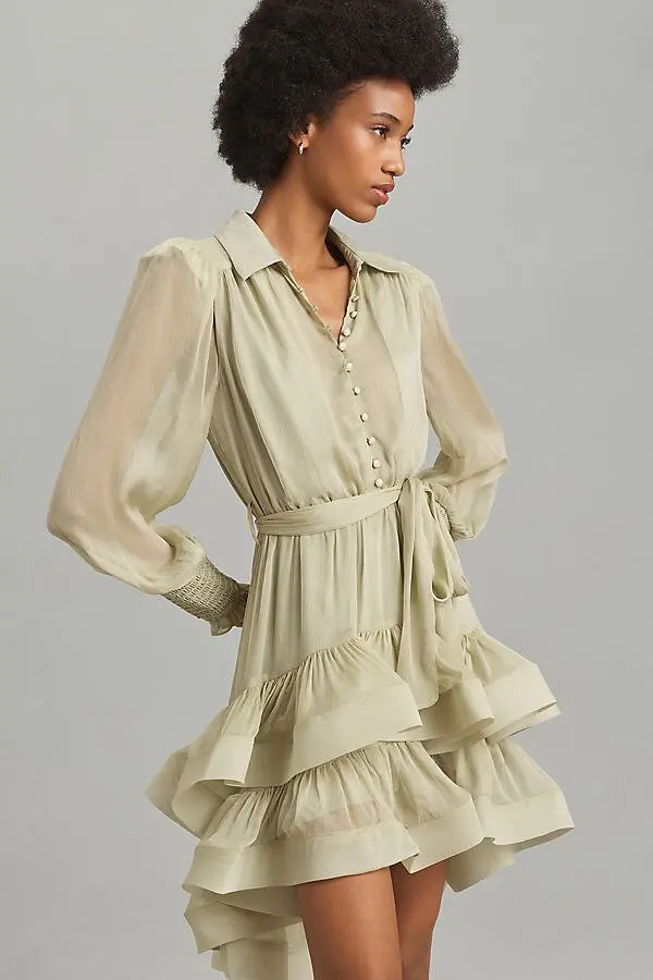 Elliatt Poppy Long-Sleeve Ruffle Mini Dress In Green - 45% Off |  Editorialist