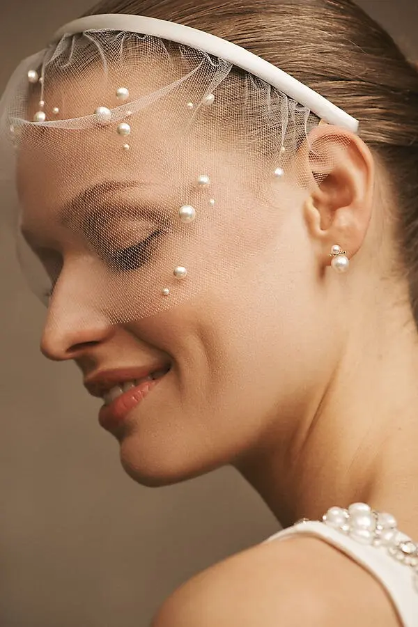 Anthropologie Pearl-Adorned Tulle Birdcage Headband Veil  display picture 1
