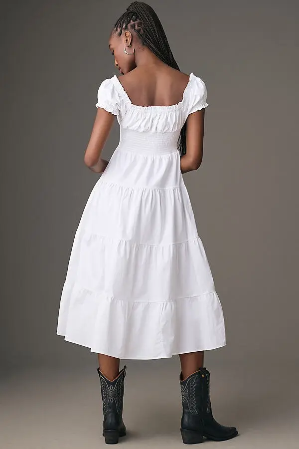 weworewhat puff sleeve smocked midi dress Weworewhat Puff-Sleeve Smocked Midi Dress - White