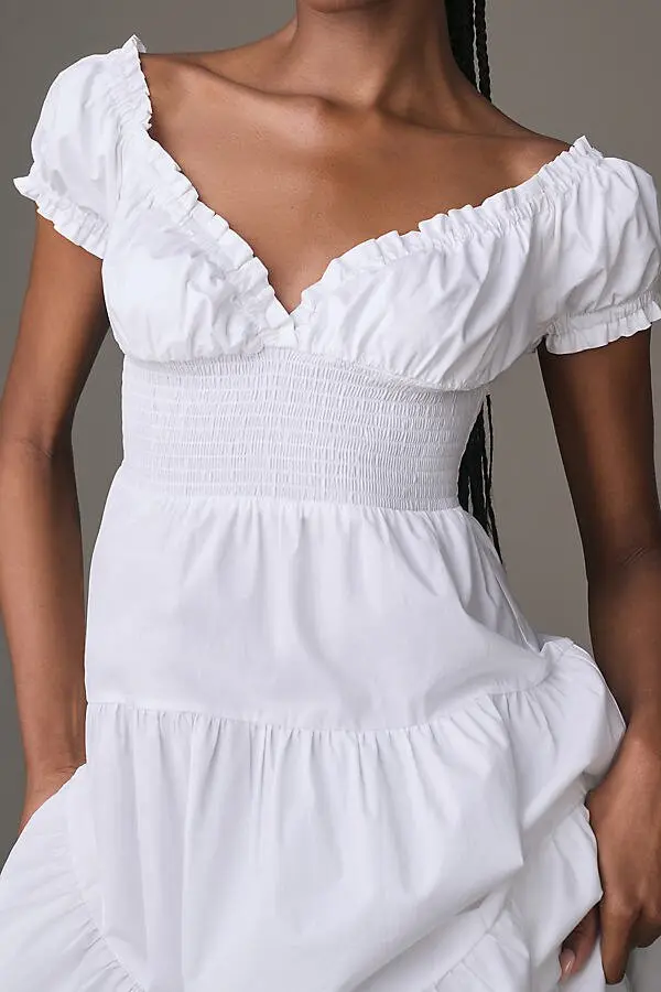 we wore what smocked midi dress WeWoreWhat Smocked COTTON POPLIN MIDI DRESS in Ditsy Daisies Size S