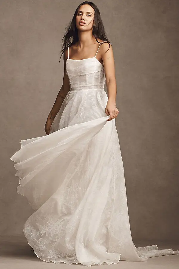 Jenny Yoo Aveline Cowl-Neck Corset Silk Organza Wedding Gown - White |  Editorialist