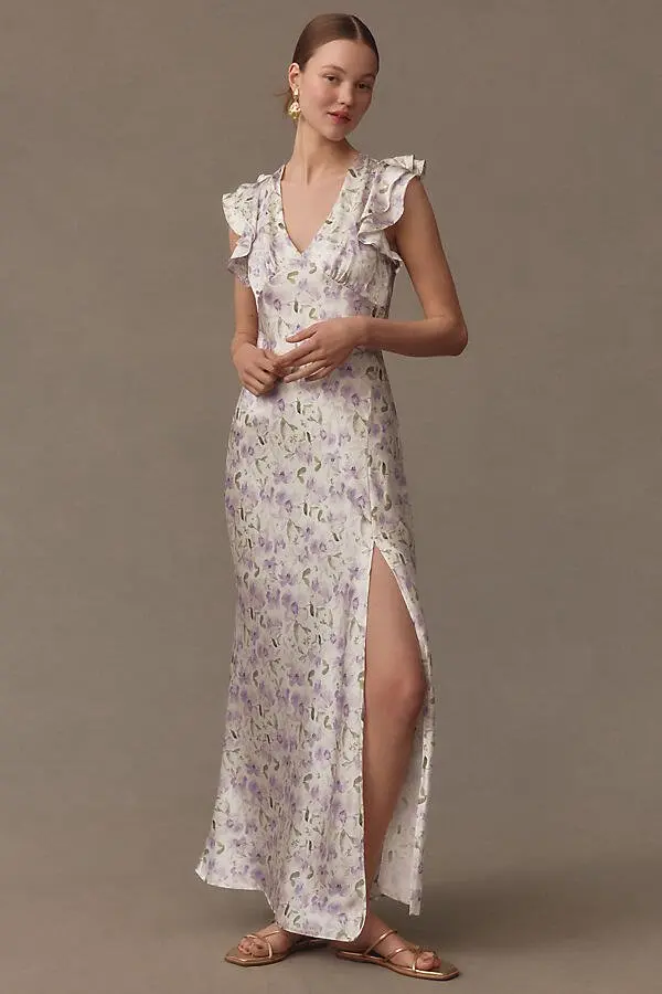 open lace back dress Floramae Floral Ruffle Dress