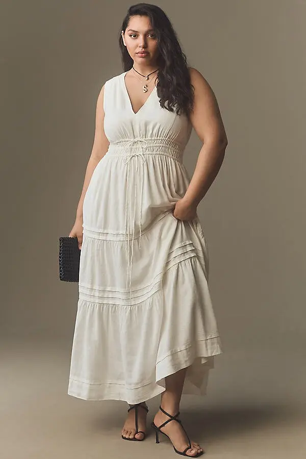 The Somerset Collection By Anthropologie The Somerset Maxi Dress: Linen  Ties Edition - White | Editorialist