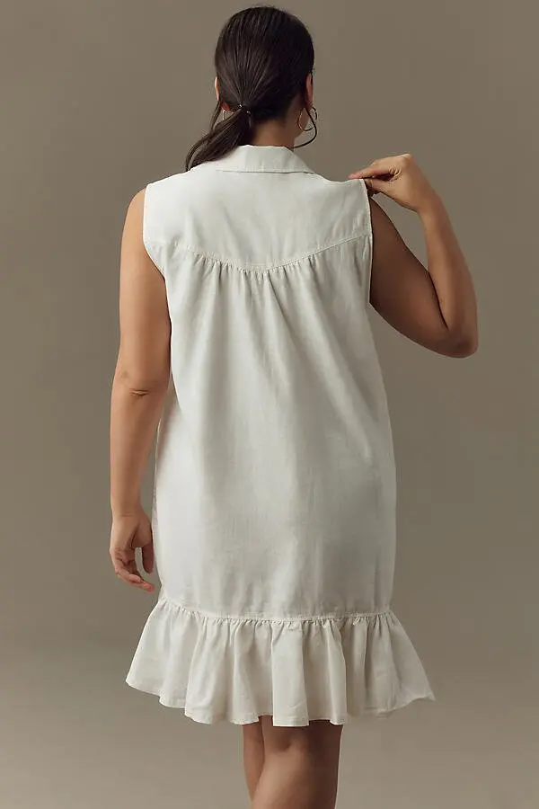 pilcro v-neck ruffle linen mini dress Pilcro Sleeveless V-Neck Linen Flounce Mini Dress In White - 28% Off