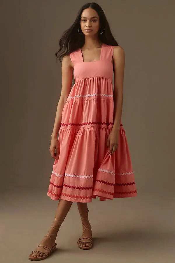 helena square neck tiered midi dress ANTHRO | Helena Square-Neck Tiered Midi