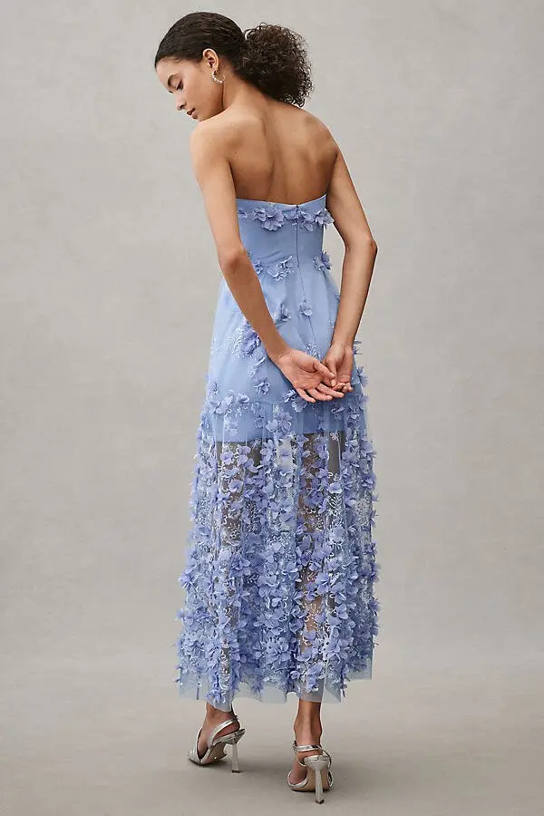 helsi audrey square-neck floral applique sheer midi dress Helsi, Audrey Square-Neck Floral Applique Sheer Mid Wedding Dress Save 33%