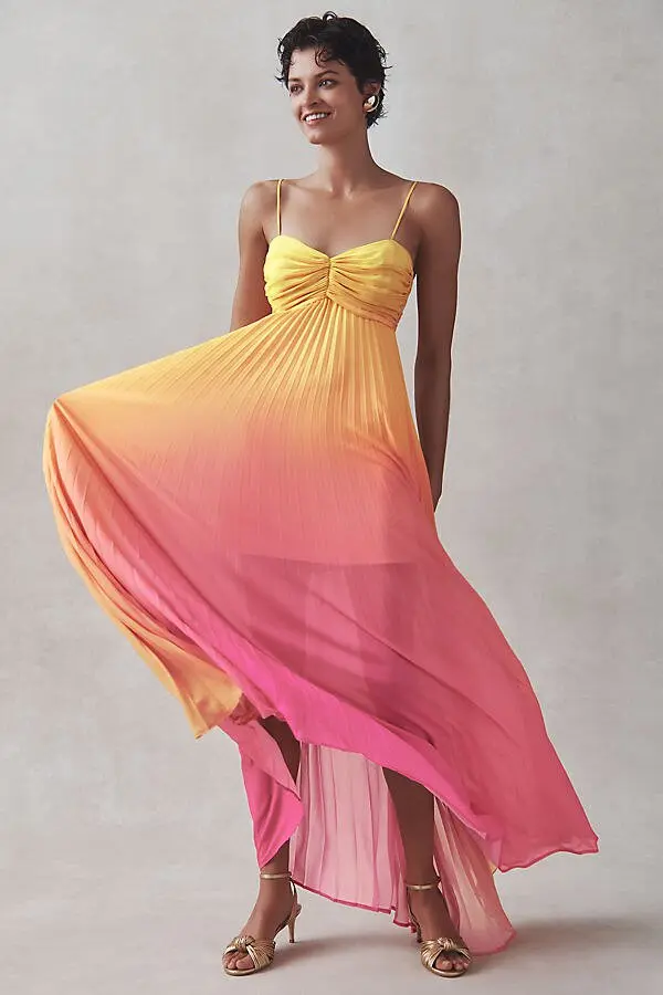 delfi collective nicole yellow pleated mini dress Delfi Nicole Pleated Silk Mini Dress