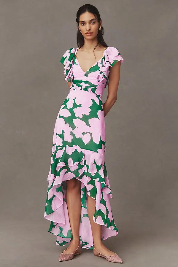 Hutch Chiffon Short-Sleeve Maxi Dress In Green - 30% Off | Editorialist