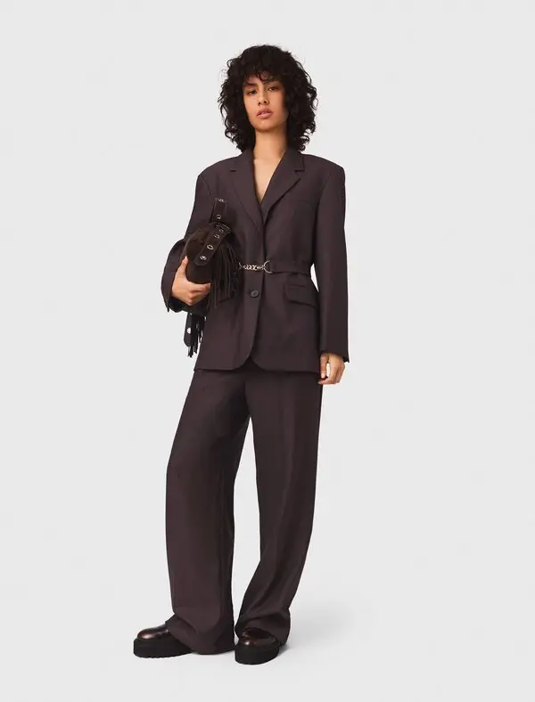 Maje Belted Suit Jacket - Brown
