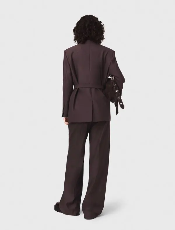 Maje Belted Suit Jacket - Brown