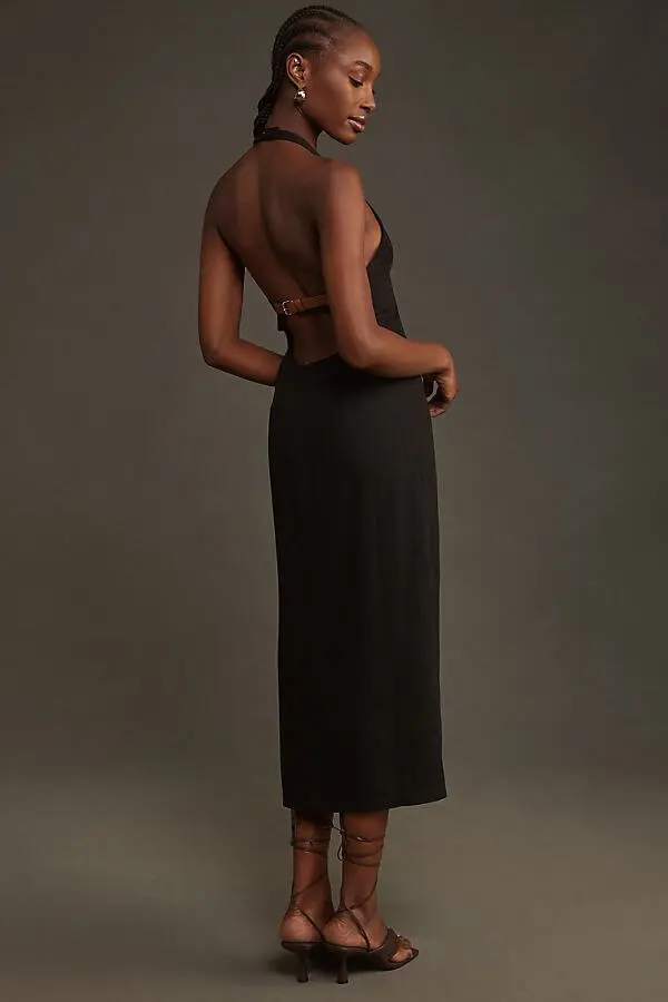 anthropologie black linen dress Anthropologie Linen Asymmetrical Halter Belt Back Column Midi Dress In Black  - 44% Off