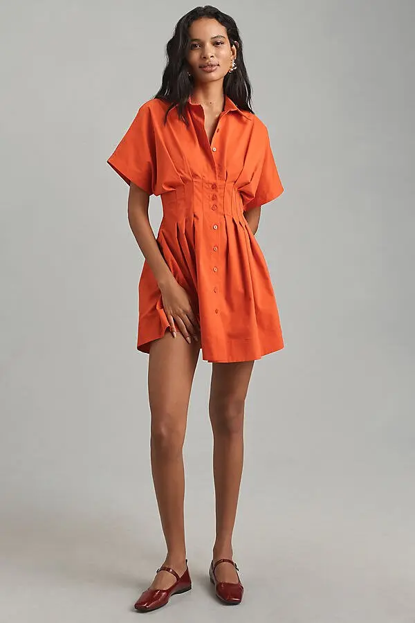Exquise The Tobie Button-Front Pleated Shirt Dress : Mini Edition - Red |  Editorialist