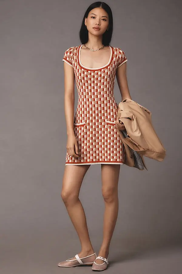 Anthropologie Square-Neck Fit & Flare Sweater Mini Dress - Red |  Editorialist