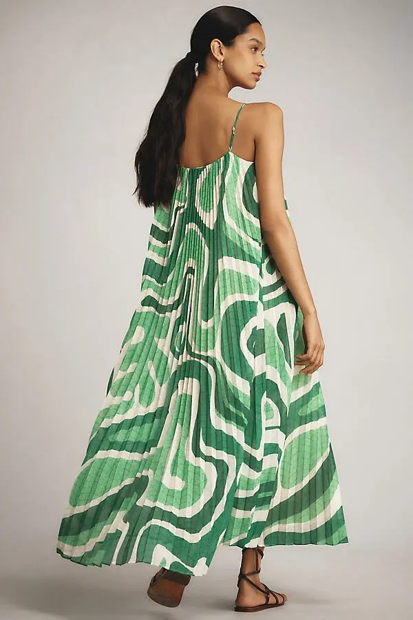 Farm Rio X Anthropologie Square-Neck Pleated A-Line Midi Dress - Green |  Editorialist
