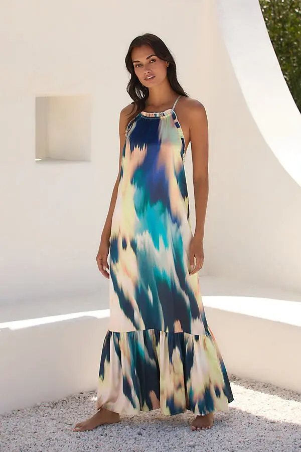 Anthropologie Halter Open-Back Midi Dress - Blue | Editorialist