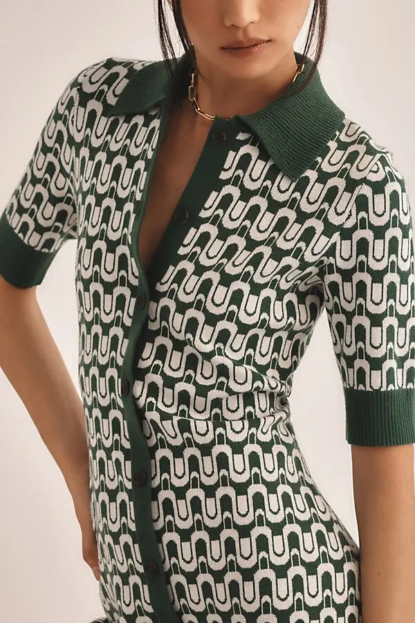 maeve short-sleeve collared button-front knit mini dress Maeve Short-Sleeve Collared Button-Front Knit Mini Dress