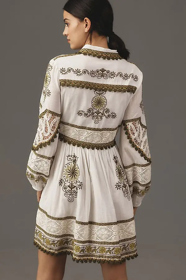 Maeve Long-Sleeve Embroidered Boho Mini Dress - Multicolor | Editorialist