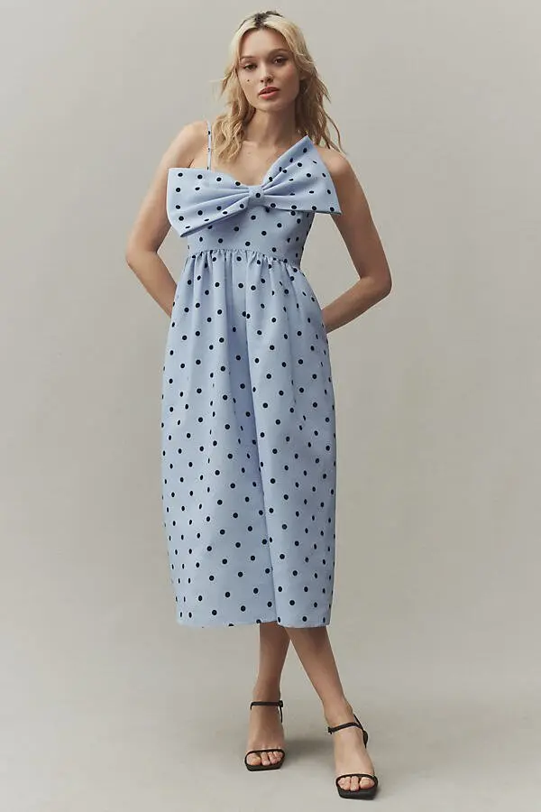 Sachin & Babi Sloane Asymmetrical Bow Taffeta A-Line Midi Dress - Blue |  Editorialist