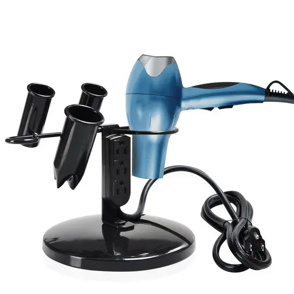BYOOTIQUE Desktop Salon Appliance Holder For Hair Dryer Curling Irons Stand W/ Plug Round Base - Black