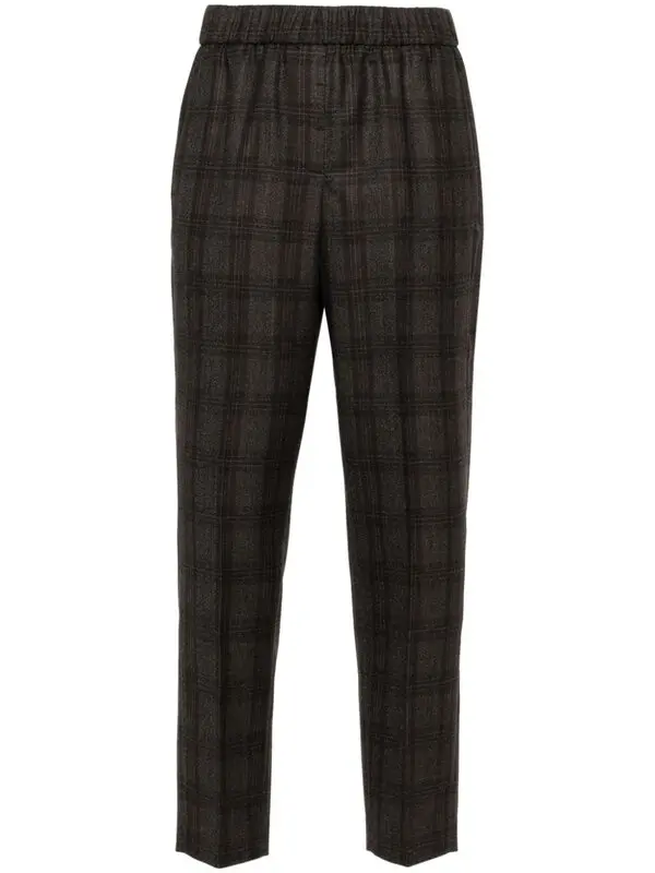 Peserico Wool Check Trousers - Brown