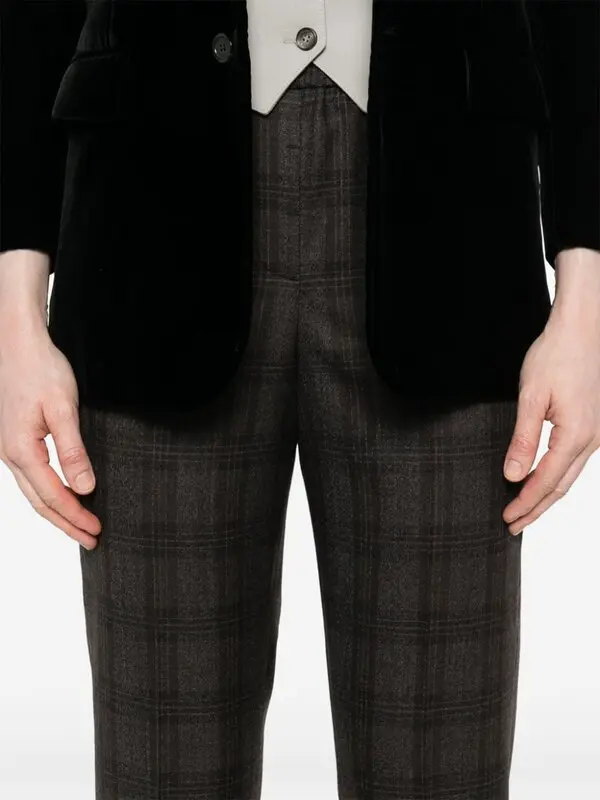 Peserico Wool Check Trousers - Brown