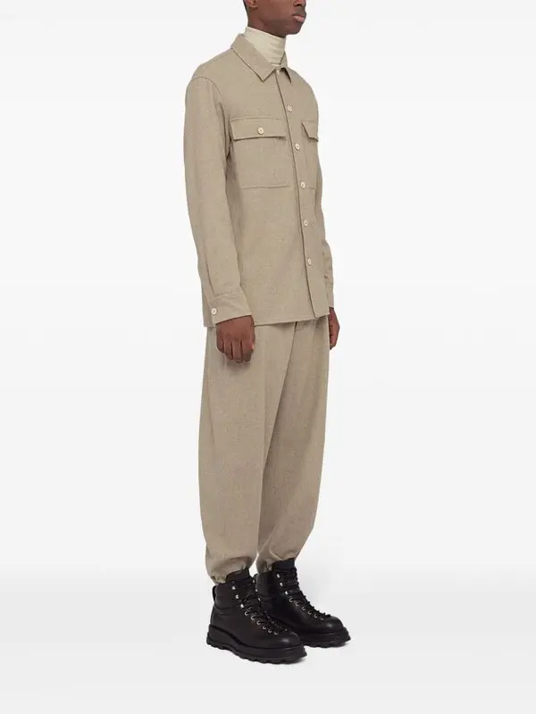 JIL SANDER Logo-patch Wool Tapered Trousers - Neutrals