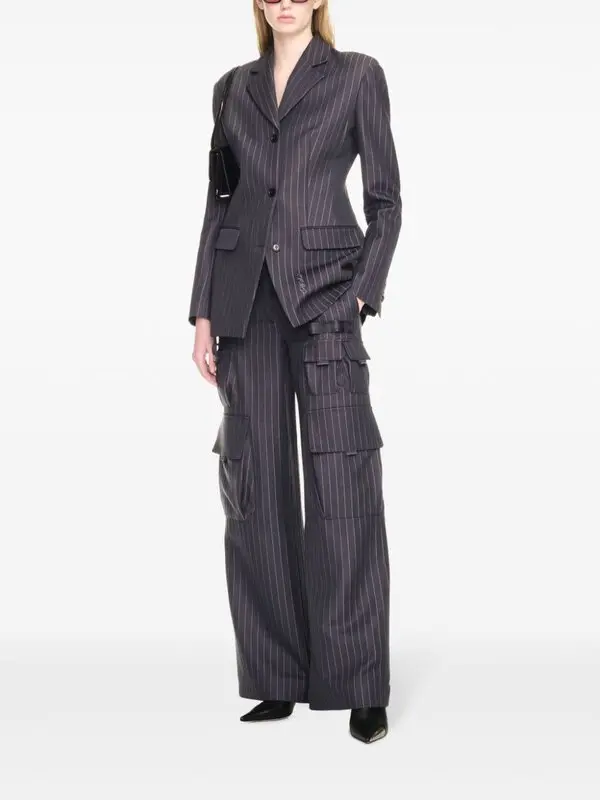 Off-White Pinstripe Blazer With Embroidered Logo