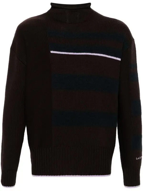 LANVIN Striped Mock-neck Jumper - Brown