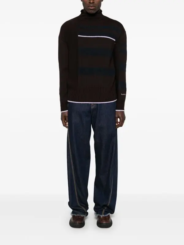 LANVIN Striped Mock-neck Jumper - Brown