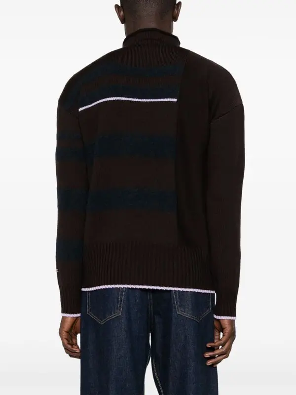 LANVIN Striped Mock-neck Jumper - Brown