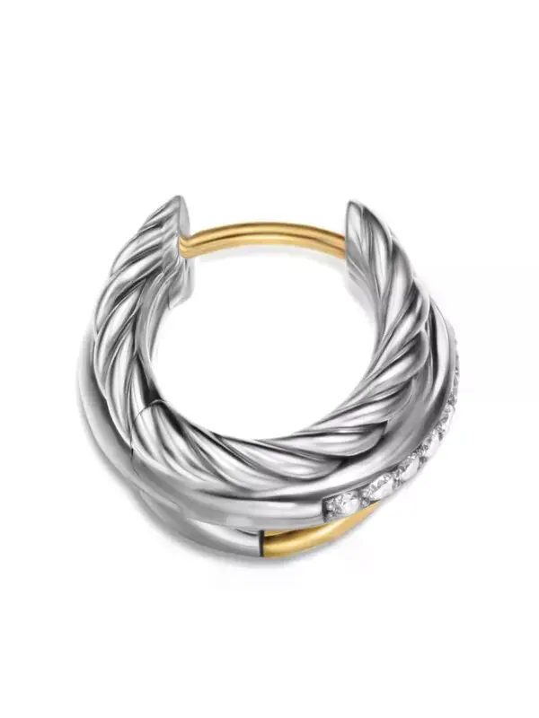 David Yurman 18kt Yellow Gold And Sterling Diamond Hoop Earrings