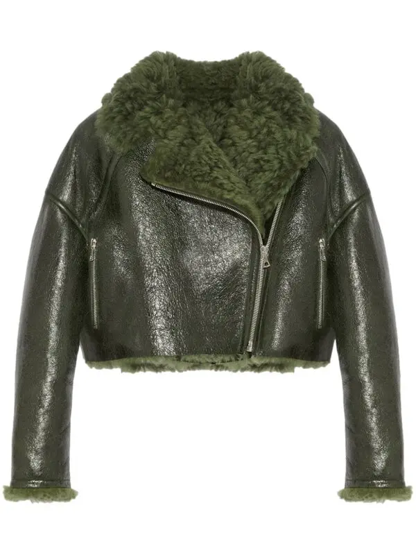 YVES SALOMON Patent-merino Cropped Biker Jacket