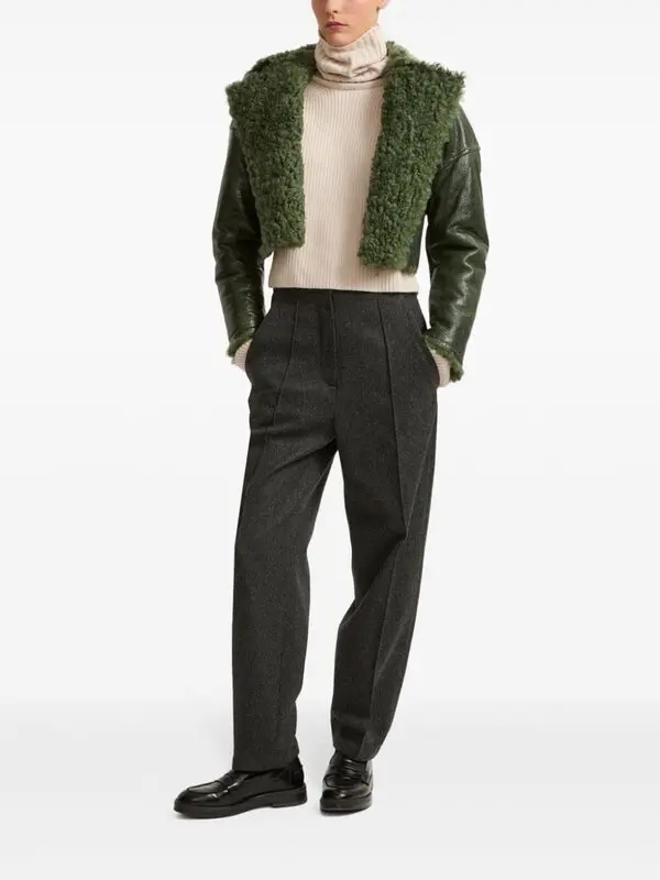 YVES SALOMON Patent-merino Cropped Biker Jacket