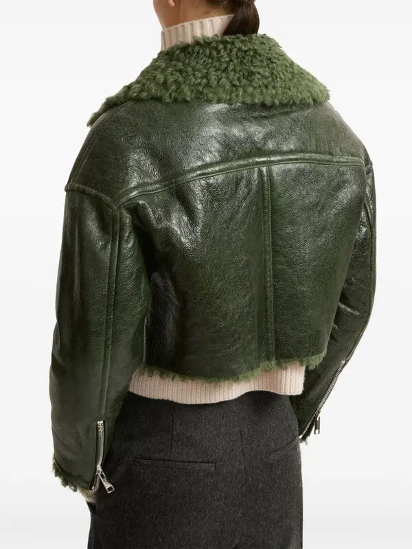 YVES SALOMON Patent-merino Cropped Biker Jacket