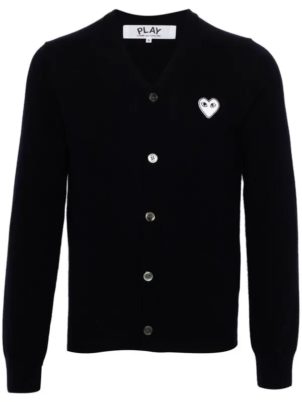 Play Comme Des Garcon Heart-patch Wool Cardigan - Blue