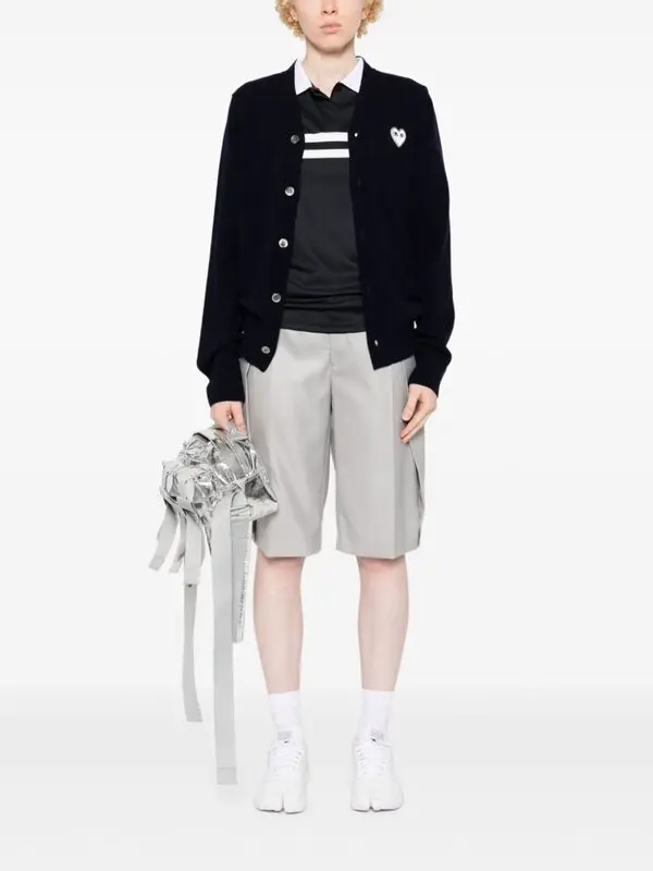 Play Comme Des Garcon Heart-patch Wool Cardigan - Blue