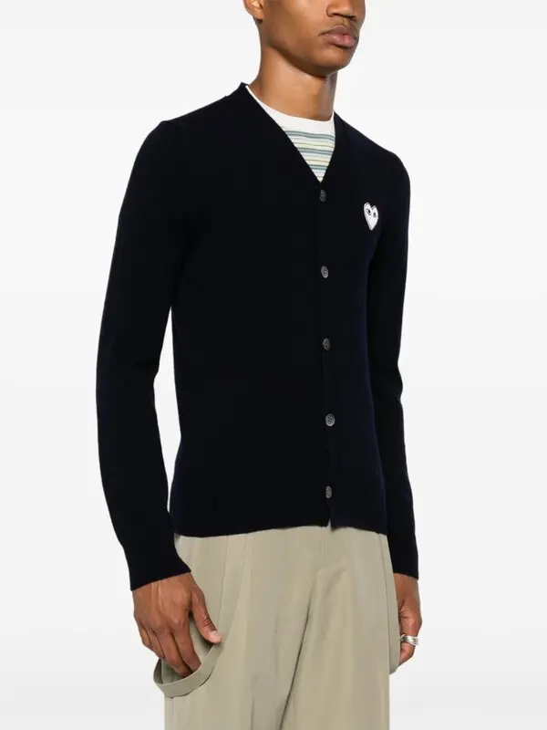Play Comme Des Garcon Heart-patch Wool Cardigan - Blue