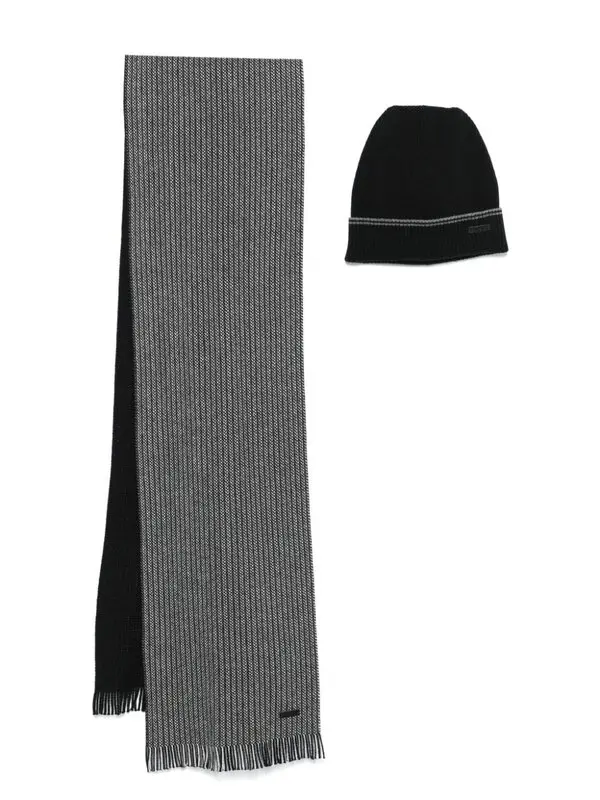 BOSS Monogram-jacquard Scarf Set - Grey