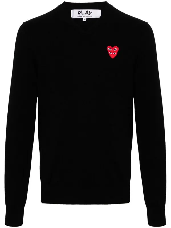 Play Comme Des Garcon Heart-patch Wool Jumper - Black