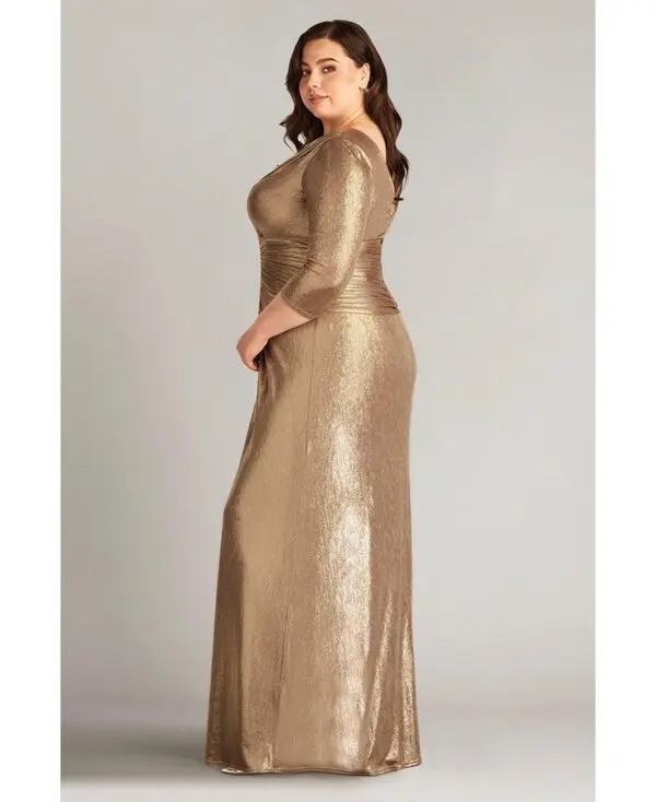 Tadashi Shoji Metallic Twist Draped Gown