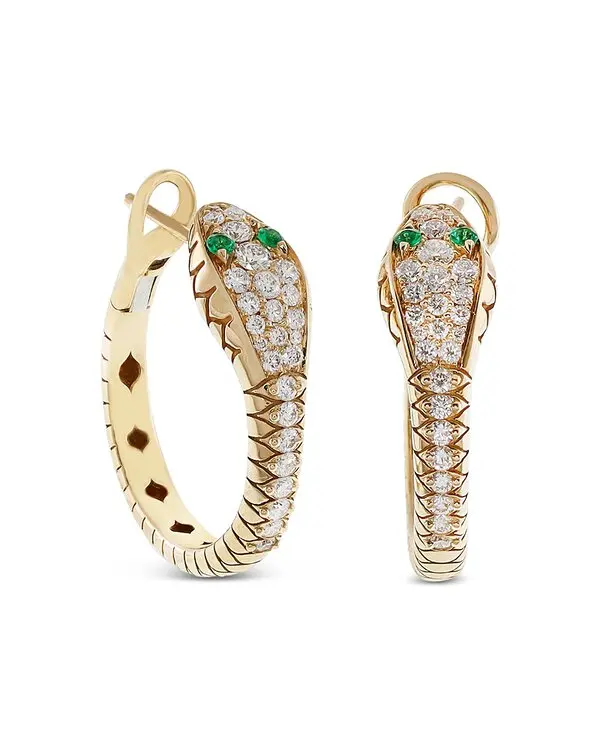 CRIVELLI 18k Yellow Gold Diamond & Emerald Snake Hoop Earrings - Green/gold