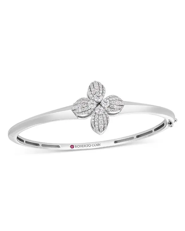 Roberto Coin 18k Gold Diamond Flower Bangle Bracelet - White