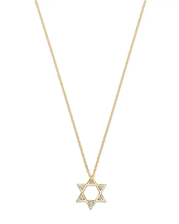MOON & MEADOW 14k Yellow Gold White Topaz Star Of David Pendant Necklace - White/gold