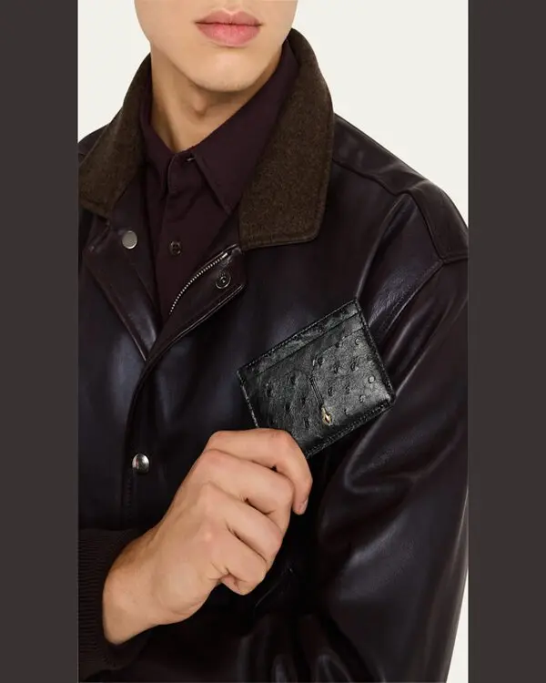 JACQUES MARIE MAGE Theodore Ostrich Card Case - Black