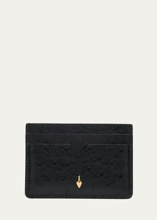 JACQUES MARIE MAGE Theodore Ostrich Card Case - Black