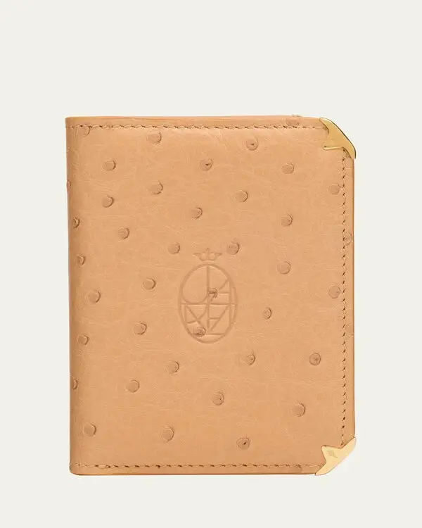 JACQUES MARIE MAGE Elston Ostrich Trifold Wallet - Natural