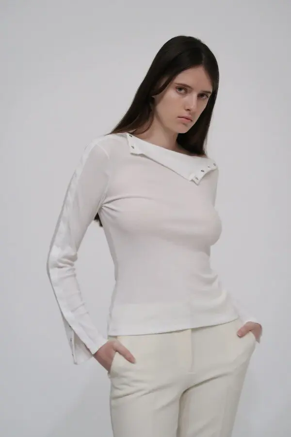 Rosetta Getty Snap Turtleneck Top - White