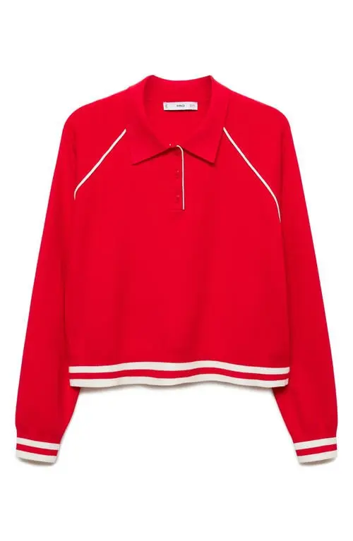 Mango Varsity Stripe Trim Polo Sweater - Red