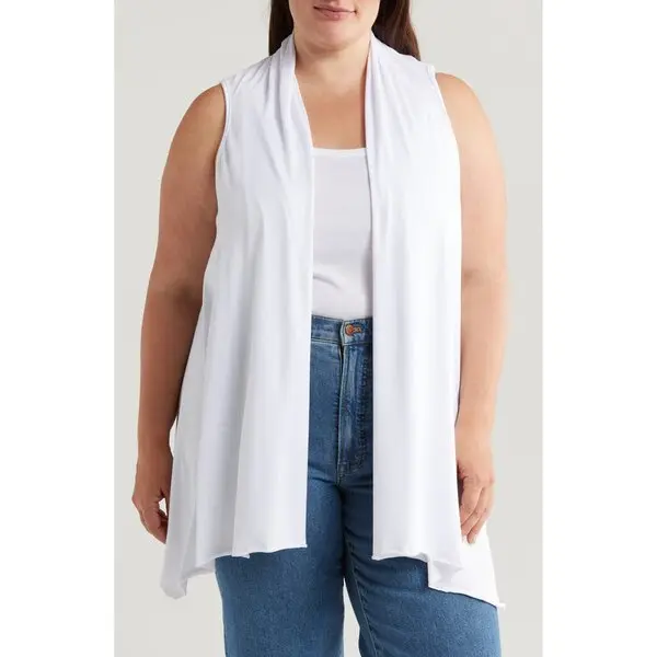 24SEVEN COMFORT APPAREL Open Front Sidetail Stretch Vest - White
